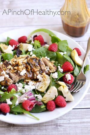 Grilled Chicken Salad with Raspberries, Walnuts and Artichoke Hearts ...
