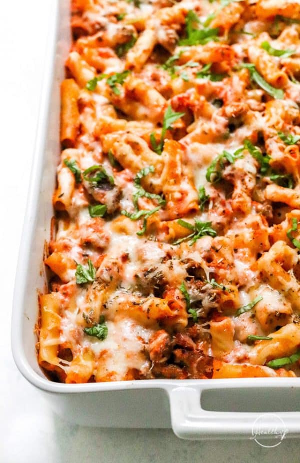 Baked Ziti with Ricotta Cheese (and meat sauce) - A Pinch of Healthy