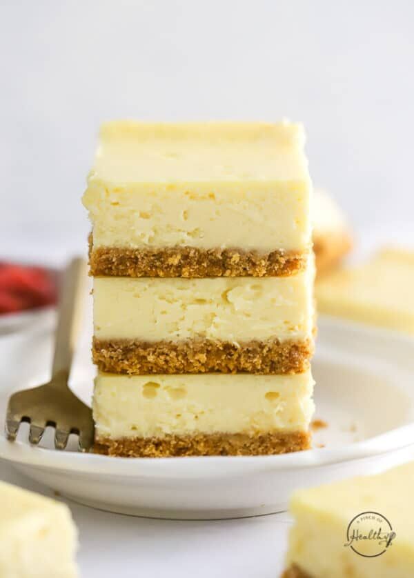 Cheesecake Bars Recipe (Strawberry Topping) - A Pinch of Healthy