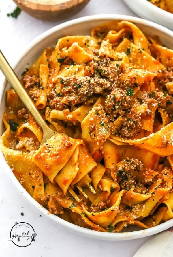 Pappardelle Bolognese (classic recipe!) - A Pinch of Healthy